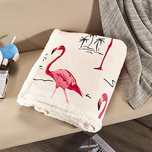 VINILITE Sherpa Fleece Throw Blanket Flamingo Print 60"x80", Ultra Soft Cozy Plush Fluffy Kid Blanket for Couch Sofa Bed, Warm Lightweight Fuzzy Throw Blanket for All Season (Twin, Pink)