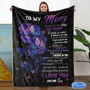 AMZLAL Custom Blanket with Name for Mom from Son, Mom Christmas Birthday Gifts Ideas, Thanksgiving Special Occasions Throws Blanket