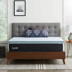 lucid 2 inch advanced memory foam topper - gel infused - quick rebound foam - relieves pressure points mattress topper, queen, blue