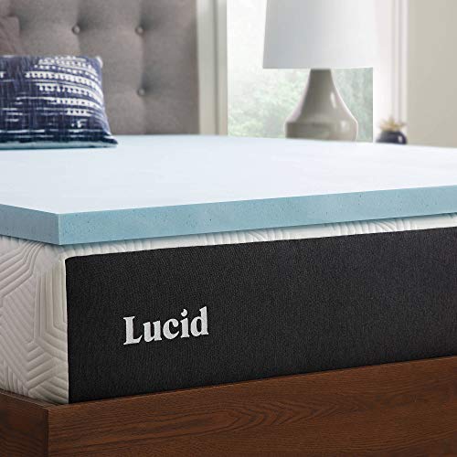 LUCID 2 Inch Advanced Memory Foam Topper - Gel Infused - Quick Rebound Foam - Relieves Pressure Points Mattress Topper, Queen, Blue