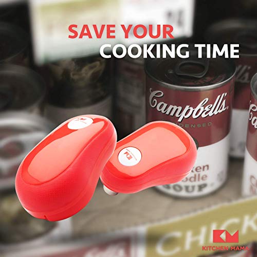 Kitchen Mama One Touch Can Opener: Open Cans with A Simple Push of Button and Stop Automatically After Completion - Smooth Edge, Food-Safe | Two Electric Can Openers - Red and Purple