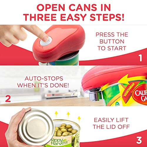 Kitchen Mama One Touch Can Opener: Open Cans with A Simple Push of Button and Stop Automatically After Completion - Smooth Edge, Food-Safe | Two Electric Can Openers - Red and Purple