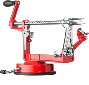 apple peeler slicer corer with stainless steel blades and powerful suction base for apples pears potatoes(red)