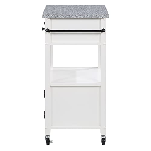 OS Home and Office Furniture Fairfax Model FRXG-11 White Kitchen Cart with Doors, Towel Rack, and Drawer