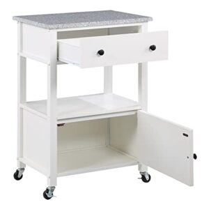 OS Home and Office Furniture Fairfax Model FRXG-11 White Kitchen Cart with Doors, Towel Rack, and Drawer