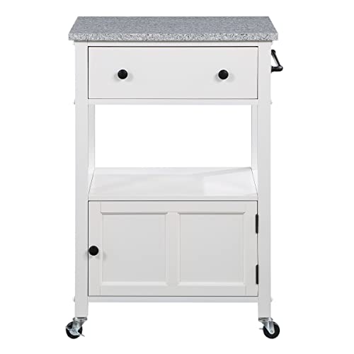 OS Home and Office Furniture Fairfax Model FRXG-11 White Kitchen Cart with Doors, Towel Rack, and Drawer