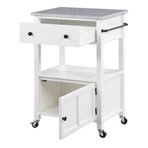 OS Home and Office Furniture Fairfax Model FRXG-11 White Kitchen Cart with Doors, Towel Rack, and Drawer