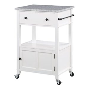 OS Home and Office Furniture Fairfax Model FRXG-11 White Kitchen Cart with Doors, Towel Rack, and Drawer