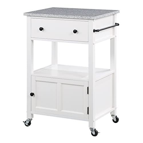 OS Home and Office Furniture Fairfax Model FRXG-11 White Kitchen Cart with Doors, Towel Rack, and Drawer