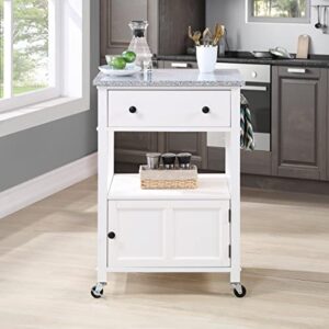 OS Home and Office Furniture Fairfax Model FRXG-11 White Kitchen Cart with Doors, Towel Rack, and Drawer