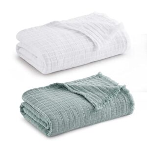 bedsure 100% cotton muslin blanket white king & bedsure 100% cotton muslin blanket sage green throw