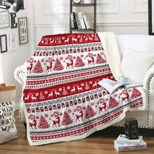 Christmas Blanket Twin Snowflake Elk Christmas Tree Printed Sherpa Fleece Blanket Fuzzy Warm Solid Throw Blanket for Bedding Couch 60x80 inches