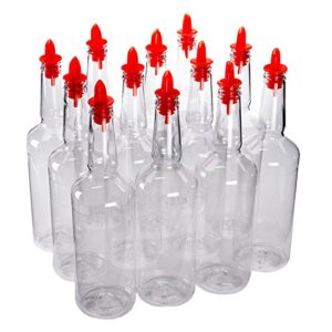 dozen (12) plastic long neck bottles with pourer