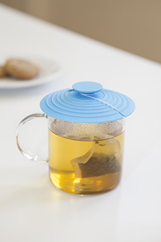 Kikkerland MulTEA Cup of Tea, 4 in 1 - Food Grade Silicone Lid Coaster Cover Accessory, Blue