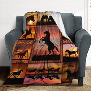 Horse Blanket Animal Print Throw Blanket, Soft Cozy Blanket Fleece Blanket Couch Blanket Bed Throw TV Blanket Horse Lovers Gifts for Girls Women Men - 40"x50"(Child)