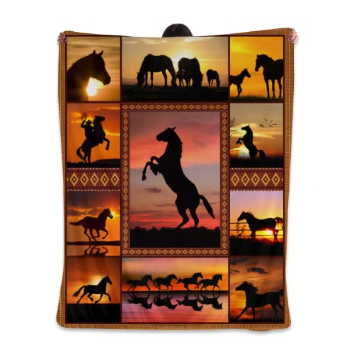 Horse Blanket Animal Print Throw Blanket, Soft Cozy Blanket Fleece Blanket Couch Blanket Bed Throw TV Blanket Horse Lovers Gifts for Girls Women Men - 40"x50"(Child)