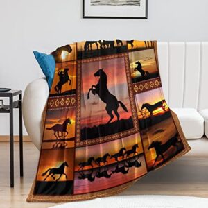 Horse Blanket Animal Print Throw Blanket, Soft Cozy Blanket Fleece Blanket Couch Blanket Bed Throw TV Blanket Horse Lovers Gifts for Girls Women Men - 40"x50"(Child)