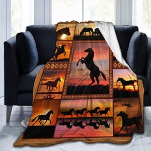 Horse Blanket Animal Print Throw Blanket, Soft Cozy Blanket Fleece Blanket Couch Blanket Bed Throw TV Blanket Horse Lovers Gifts for Girls Women Men - 40"x50"(Child)