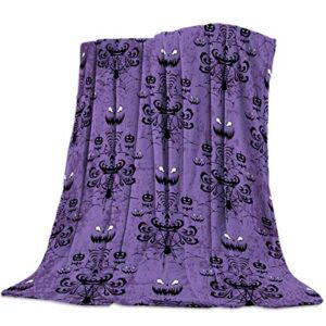 halloween haunted mansion blankets purple super soft warm cozy flannel throw blanket bed grinning ghosts design decorative for sofa couch chair living bedroom 60 x 80 inches