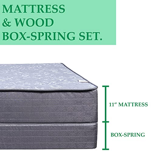 Treaton 11-Inch Firm Foam Encased Euro Top Gel Infused Innerspring Mattress Set with 8" Wood Box Spring/Foundation Set, Full