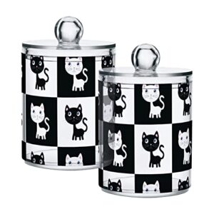 cat black white cotton swab holder bathroom containers jars with lids set cotton ball pad round holder jar for cotton swab ball rounds makeup sponges bathroom organizer storage, 2 pack