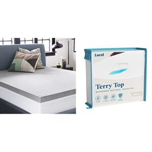 lucid 3 inch bamboo charcoal memory foam mattress topper - queen & premium hypoallergenic 100% waterproof mattress protector - universal fit, cotton terry top, queen