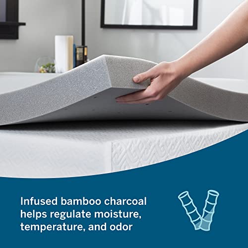 LUCID 3 Inch Bamboo Charcoal Memory Foam Mattress Topper - Queen & Premium Hypoallergenic 100% Waterproof Mattress Protector - Universal Fit, Cotton Terry Top, Queen