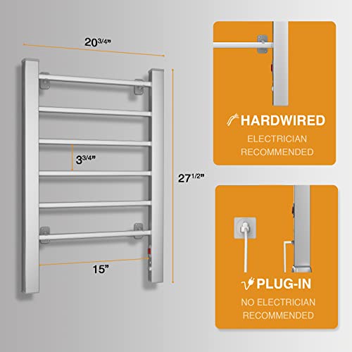 DAILYLIFE Towel Warmer 2-in-1, 6 Bars Heated Towel Rack Freestanding & Wall Mounted, Aluminum Frame for Bathroom