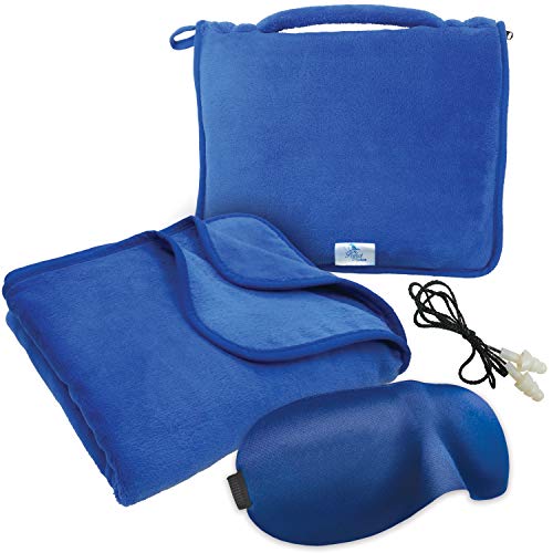 MPN’s Travel Throw Blanket Compact Lightweight Portable Plush Coral Fleece with Zippered Carry Pouch Perfect Size 43 x 59 Use as Soft Lumbar Support Pillow Travel Pillow Free Eye Mask and Ear Plugs