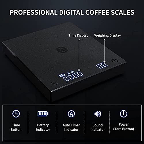 TIMEMORE Coffee Scale, Espresso Scale,Weigh Digital Coffee Scale with Timer,2000 Grams TES006 (Black Plus)