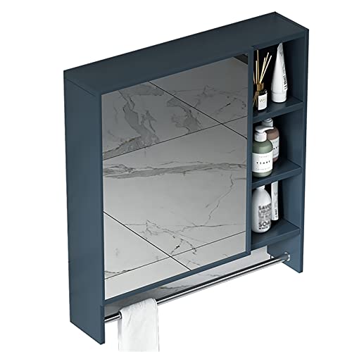 Large Wall Mount Bathroom Mirror Cabinet Medicine Cabinet Hanging Cabinet with Mirror Door Bathroom Wall Mirror Cabinet with Towel Bar 23.5 * 28 INCH Blue/White/Black Aluminum Alloy