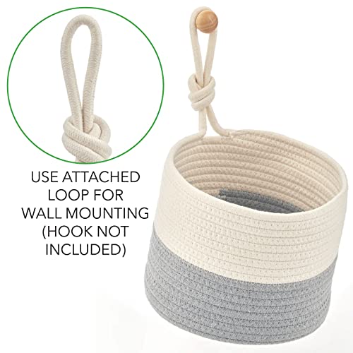 mDesign Casual Round Woven Cotton Rope Bathroom Basket with Tie Handles - Storage Organizer Set for Countertop, Floor, Closet or Vanity, Holds Toilet Paper, Towels, or Magazines, Set of 2, White/Gray