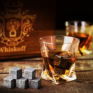 𝗕𝗘𝗦𝗧 𝗚𝗜𝗙𝗧: Fathers Day Dad Gifts For Men - Whiskey Glass Set of 2 - Bourbon Whiskey Stones Wood Box Gift Set - Includes Crystal Whisky Glasses, Chilling Rocks, Slate Coasters for Scotch Burbon