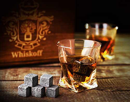 𝗕𝗘𝗦𝗧 𝗚𝗜𝗙𝗧: Fathers Day Dad Gifts For Men - Whiskey Glass Set of 2 - Bourbon Whiskey Stones Wood Box Gift Set - Includes Crystal Whisky Glasses, Chilling Rocks, Slate Coasters for Scotch Burbon