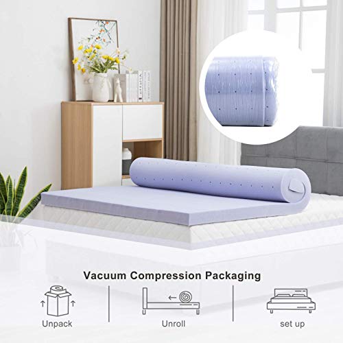 mecor 4” 4 inchKing Size Gel Infused Mattress Topper, 4in Memory Foam Mattress Topper for King Bed with Certipur-US Certified-Ventilated Cooling Design-Purple/80”x78”