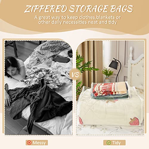 12 Pcs Clear Plastic Zippered Storage Bags Sweater Storage Bags with Zipper Vinyl Clothes comforter Sheet Storage Bag for Closet Blanket Clothing Bedding, 2 Sizes, 24 x 20 x 11 Inch, 15 x 11 x 4 Inch