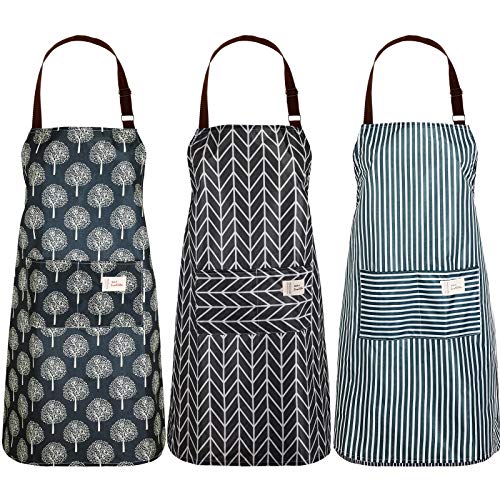 SATINIOR 3 Pieces Women Waterproof Apron with Pockets Adjustable Cooking Aprons Kitchen Bib Apron for Baking Household Cleaning