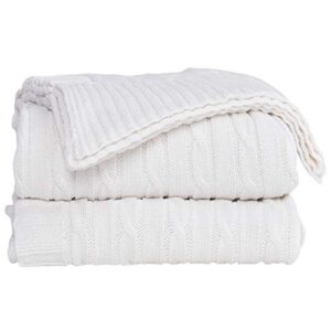 cable knit throw blanket for couch chair beach sofa, soft warm home decorative lightweight blanket, white 51 x 70 inch