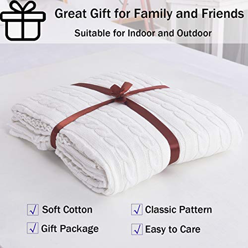 Cable Knit Throw Blanket for Couch Chair Beach Sofa, Soft Warm Home Decorative Lightweight Blanket, White 51 x 70 Inch