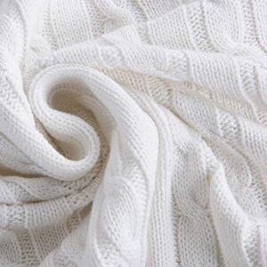 Cable Knit Throw Blanket for Couch Chair Beach Sofa, Soft Warm Home Decorative Lightweight Blanket, White 51 x 70 Inch