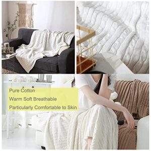 Cable Knit Throw Blanket for Couch Chair Beach Sofa, Soft Warm Home Decorative Lightweight Blanket, White 51 x 70 Inch