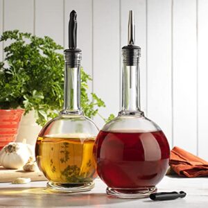 mosjos oil bottle for kitchen (set of 2) 17oz round glass olive oil dispenser with stainless steel spout - cooking oil pourer dishwasher-friendly