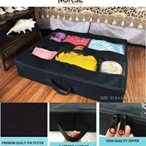 Norse 2 in 1 Large Underbed Storage Bags Organizer Container 2 Sturdy Zippers, Blankets Clothes Comforters Foldable Storage Bags with Clear Window (SET OF 2 : 2-in-1 Under bed Organizer, Black)