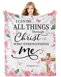 christian gifts for women, super soft bible verse blanket with inspirational thoughts and prayers, religious scripture throw blankets cozy healing flannel blanket for woman mom pastor gift, 50x60 inch