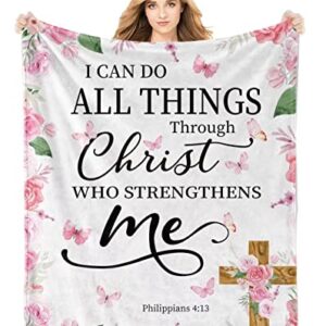 Christian Gifts for Women, Super Soft Bible Verse Blanket with Inspirational Thoughts and Prayers, Religious Scripture Throw Blankets Cozy Healing Flannel Blanket for Woman Mom Pastor Gift, 50x60 Inch