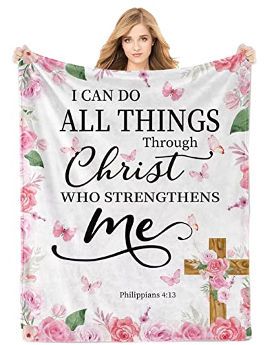 Christian Gifts for Women, Super Soft Bible Verse Blanket with Inspirational Thoughts and Prayers, Religious Scripture Throw Blankets Cozy Healing Flannel Blanket for Woman Mom Pastor Gift, 50x60 Inch