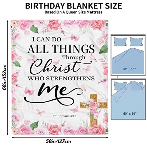 Christian Gifts for Women, Super Soft Bible Verse Blanket with Inspirational Thoughts and Prayers, Religious Scripture Throw Blankets Cozy Healing Flannel Blanket for Woman Mom Pastor Gift, 50x60 Inch