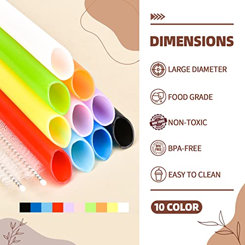 10Pcs Extra Wide Reusable Boba Straws & Smoothie Straws,with 2 Brushe 10 Colors BPA FREE Food-Grade Jumbo Straws for Smoothies,Bubble Tea(Tapioca,Boba Pearls),Milkshake