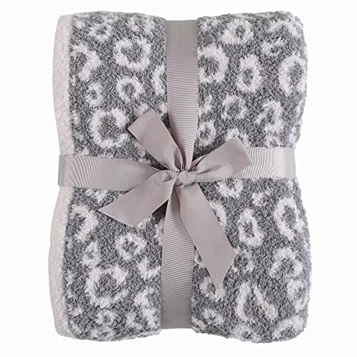 Panku Super Soft Leopard Throw Blanket, Cozy Warm Cheetah Fleece Blankets for Couch and Sofa, Knit Reversiable Luxury Fluffy Blanket Throw Light Grey 50x60 Inches