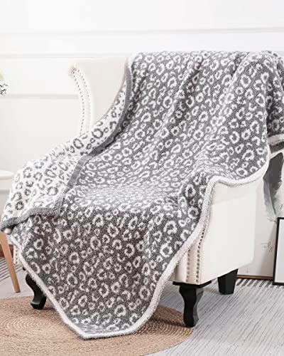 Panku Super Soft Leopard Throw Blanket, Cozy Warm Cheetah Fleece Blankets for Couch and Sofa, Knit Reversiable Luxury Fluffy Blanket Throw Light Grey 50x60 Inches